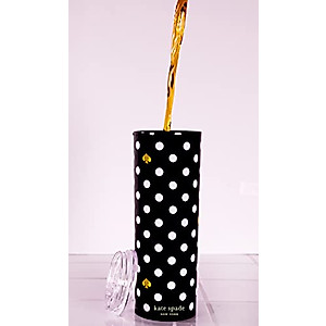 Kate Spade New York 16 Ounce Insulated Travel Mug with Lid, Black Double Wall Thermal Tumbler for Coffee/Tea, Polka Dots