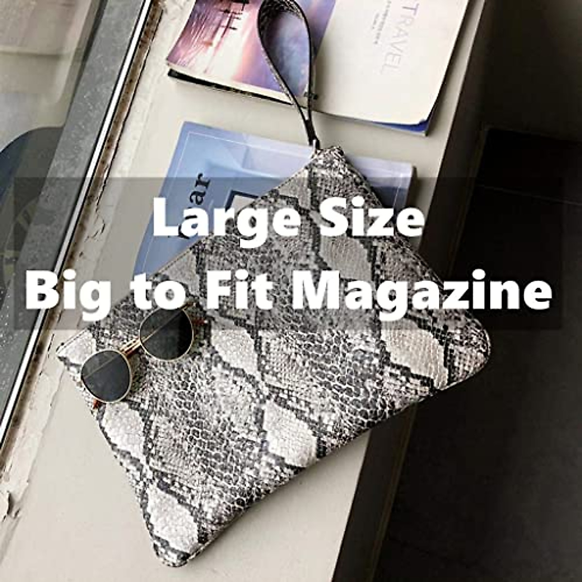 Envelope Clutch Purse for Women Handbags Snakeskin Pattern Evening Clutch Bag for Daily Use Wedding Cocktail Party Travel (Light grey)