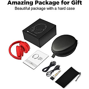 SE7 Dual Feedback Active Noise Cancelling Headphones Bluetooth Headphones Wireless Headphones Over Ear Built-in Microphone Deep Bass, 30 Hours for Travel/Work/TV/Computer/Cellphone -Red