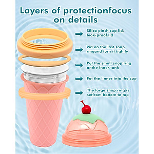Slushie Cup, Smoothie Cups with Lids & Straws, Slushy Cup for Juices, Milk and Ice Cream Make, Portable Frozen Magic Slushie Cup Maker for Kids, Friends and Family (Pink)