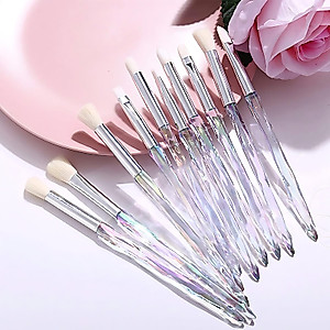 Kingtree Eyeshadow Makeup Brushes, 10PCS Crystal Brushes for Eye Makeup Premium Synthetic Bristles Eyeshadow Blending Crease Makeup Eye Brush Set, Professional Eyebrow Lip Make Up Tools