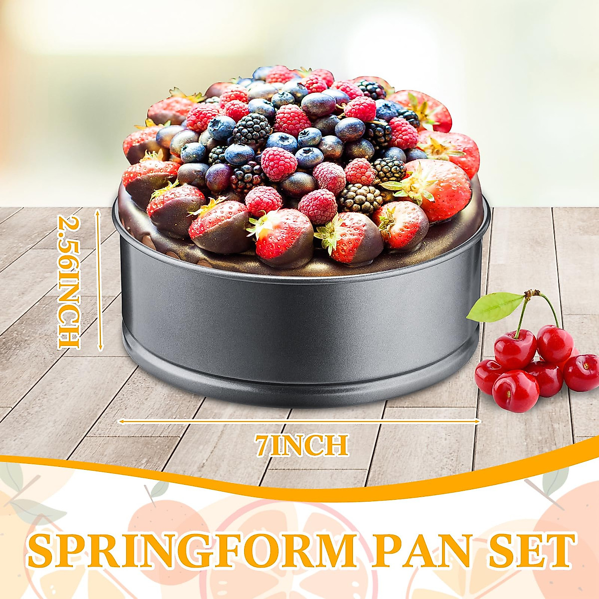 Sunnyray 8 Pieces 7 Inches Round Stainless Steel Springform Cake Pan with Removable Bottom, Nonstick, Ideal for Cheesecakes, Cakes, Cookies - Black