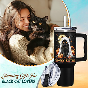 Black Cat Gifts - Gifts For Cat Lovers, Cat Mom - Cat Spooky For Halloween - Halloween Cup - Black Cat Tumbler 40oz With Handle