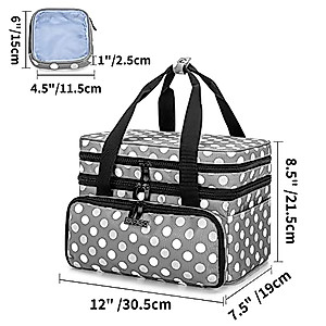 BAFASO Double Layer Sewing Accessories Organizer with 2 Detachable Pouches, Large Sewing Storage Bag for Sewing Tools, Polka Dots