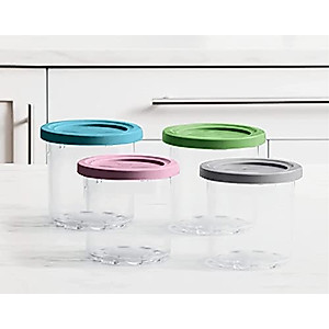 Pints 4 Pack, Compatible with NC299AMZ & NC300s Series Creami Ice Cream Makers, BPA-Free & Dishwasher Safe, Color Lids, 1, Clear/Grey/Lime/Pink/Acqua