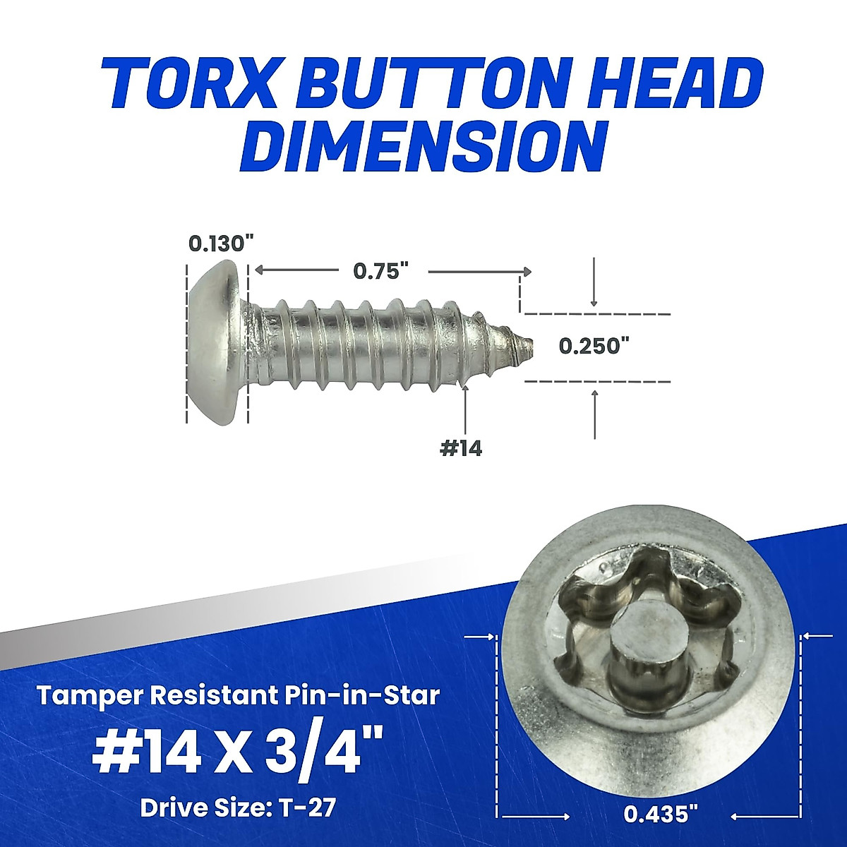 Fastenere Torx Security Sheet Metal Screws - #14 x 3/4" (10-Pack) Button Head, Tamper-Resistant, Anti Theft Stainless Steel Screws for Higher Level of Safety & Secure Fastening Solution