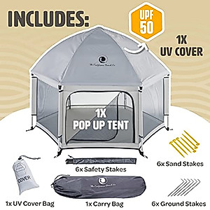 POP 'N GO Premium Indoor and Outdoor Baby Playpen - Portable, Lightweight, Pop Up Pack and Play Toddler Play Yard w/Canopy and Travel Bag - Grey