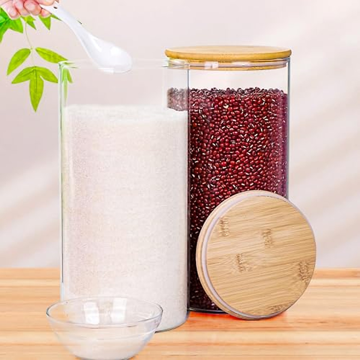 GTJ Large Glass Food Storage Containers with Lids, Glass Canisters 180oz [Set of 2], 1.4 Gallon Glass Jars with Bamboo Lids, Flour Sugar Containers, Airtight Storage Containers for the Kitchen