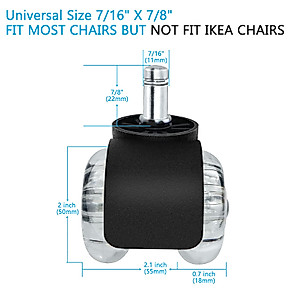 Office Chair Caster Wheels,Set of 5, 2 in Double casters, Twin Ball Bearing Replacement Computer Desk Chair Wheel, Heavy Duty Rubber Caster Smooth Quiet Rolling Safe Protection for All Floors