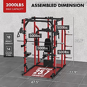 SPART Multi-Functional Power Cage, Power Rack Smith Machine with LAT Pulldown, PEC Fly, Cable Crossover, Landmine, Squat Rack with Full Body Training Attachments, Strengh Workout Machine for Home Gym