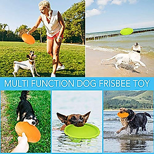 PrimePets Dog Frisbees, 2 Pack, 7 Inch Dog Flying Disc, Durable Dog Toys, Nature Rubber Floating Flying Saucer for Water Pool Beach, Orange and Green