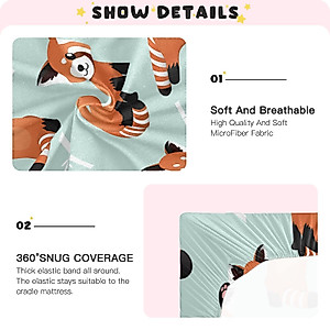 Blueangle Fitted Crib Sheets, Soft Breathable Comfortable Baby Sheet Set for Boys Girls, Cute Red Panda Crib Sheets Fits Standard Crib and Toddler Mattress（170）