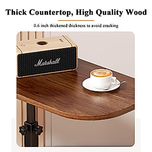 GENDLTHIJ C Shaped End Table for Couch, C Table End Table with Adjustable Height, 360° Swivel Laptop Desk for Livingroom,Bedroom,Study and Small Spaces,Bedside Table (Walnut Wood)