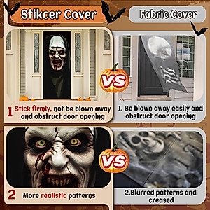 ANPHSIN Halloween 3D Nun Door Stickers, 30 x 80 in Bloody Nun Lifelike Door Wallpaper Sticker for Halloween Decoration, Party Decors