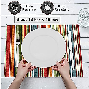 Ruvanti Placemats 100% Cotton 13x19 Inch, Dining Table Placemats Set of 6, Modern Place Mats for Dining Table Decor, Kitchen & Table Linens, Coffee Mat for Christmas Dinners – Multi Stripe