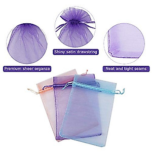HRX Package 150pcs Organza Gift Bags, 4 x 6 inch Mesh Drawstring Bags Jewelry Pouches for Wedding Birthday Baby Shower Party Favor (Peach Baby Blue Purple)