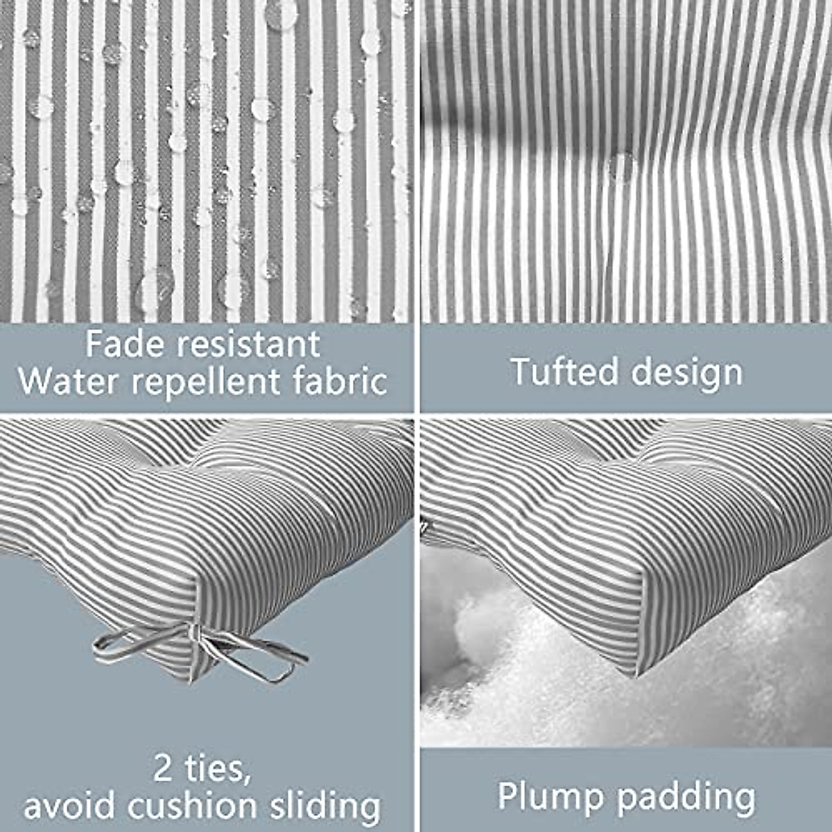 LVTXIII Outdoor 44x22-inch High Back Chair Cushions, Patio Solid Tufted Adirondack Chair Seat Cushions, Seasonal Replacement Rocking Chair Cushion with Ties, Set of 2, Strip Grey