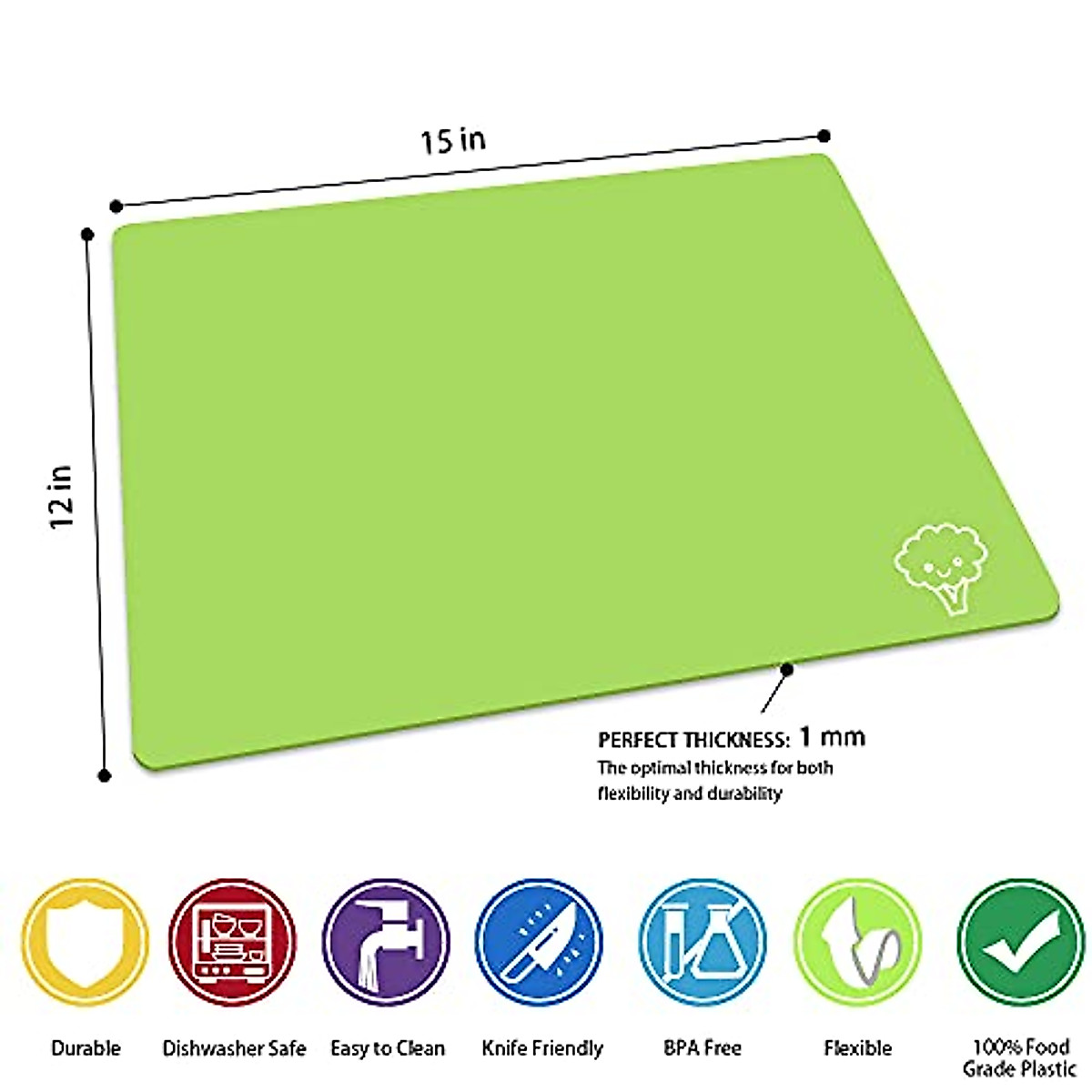 ZVP Flexible Plastic Cutting Board Mats Set of 8, Colorful Chopping Boards with Food Icon for Kitchen, BPA Free, Non-Slip Back, Dishwasher Safe, Non Porous