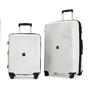 GinzaTravel Rune series expandable 2 Luggage Sets,Lightweight Hardside Suitcase With Spinner Wheels TSA Lock,PP material business fashion suitcase (White, 2-Piece Set(20"/28"))