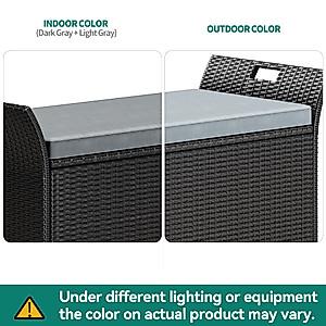 YITAHOME 90 Gallon Outdoor Wicker Storage Bench w/Cushion, Large PE Rattan Deck Storage Box w/Handles & Hydraulics for Patio Furniture, Cushions, Garden Tools, Pool & Sports Equipment, Black&Grey