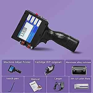 Portable Inkjet Printer with 4.3 Inch HD Touch Screen, Handheld Inkjet Printer with Quick-Drying Ink Cartridge, Handheld Printer Gun for Label/Production Date/Serial Number/Barcode/QR Code/Logo/Image