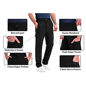 clothin Men's Elastic-Waist Travel Pant Stretchy Lightweight Pant Multi-Pockets Quick Dry Breathable(Black M-32)