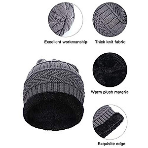 Kids Winter Hat Glove Scarf Sets Knitted Toddler Cap Beanie All Fingers Gloves Mitten Neck Warmer for Boys Girls (Black, Grey)