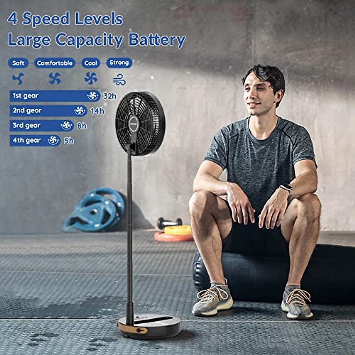 Primevolve 10" Portable Oscillating Fan, Up to 32 Hours Battery Operated Fan with Remote, Foldaway Fan with Adjustable Height, 4 Speeds & Timer, Rechargeable Fan for Bedroom Camping Travel