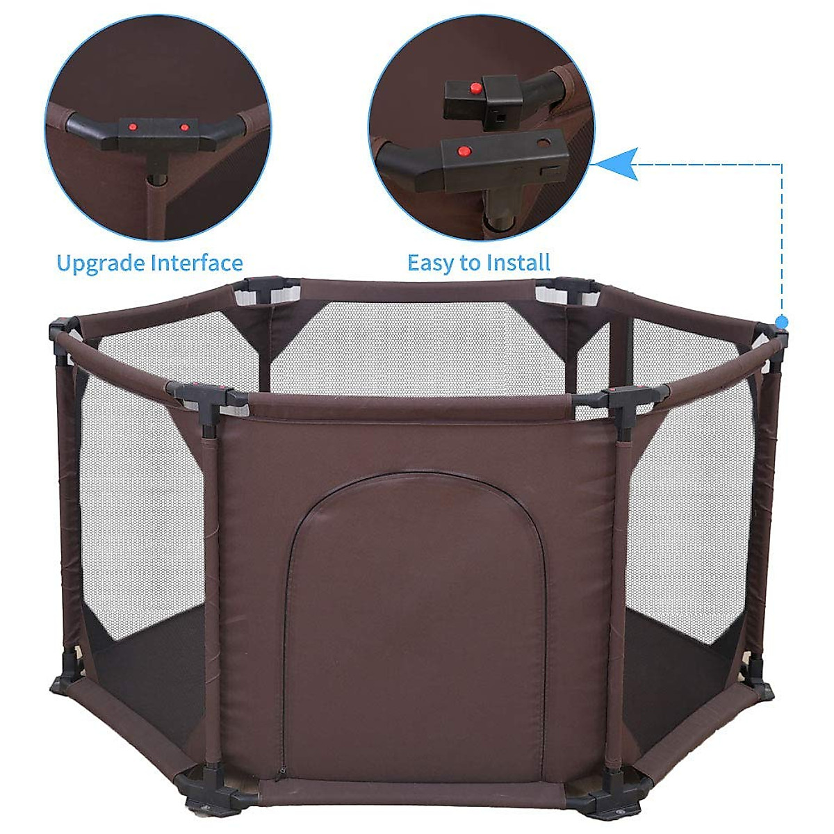 Baby Play Yard, Playpen for Babies Breathable Mesh, Portable Indoors Outdoors and Parks Great Gifts for Babies Infant Toddler Kids (Brown)