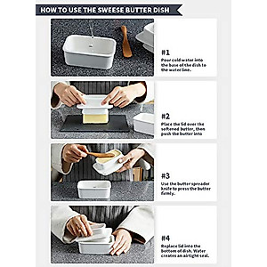 Sweese 310.101 Porcelain Butter Dish with Water - French Butter Keeper Crock - Perfect for West Coast Butter - Spreadable without Refrigeration, White
