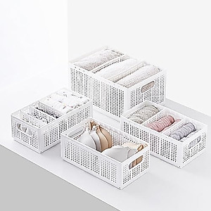 Byscyrj Foldable Storage Baskets with Dividers, Plastic Box Drawer Organizer for Baby Clothes,White Storage Containers Bins Small Baskets for Nursery Shelves Desktop Closet Playroom Office, 3 Pack