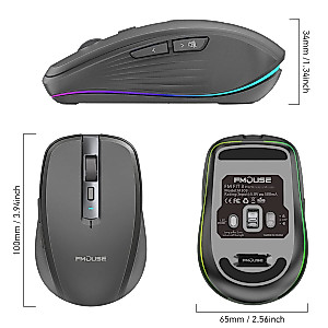 FMOUSE Rechargeable Wireless Mouse, Silent Mouse with RGB Lights, 2.4G Wireless & Bluetooth 5.1 Dual Mode 2400 DPI USB-C 700mAh Battery, Ergonomic Mouse for PC, Computer, Laptop, Desktop (Black)