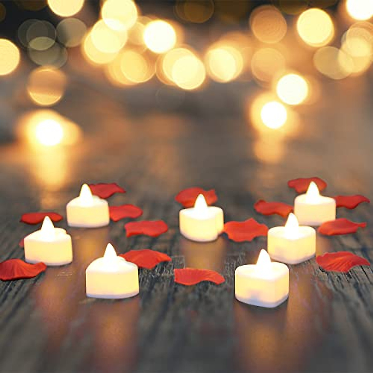 2400 Pieces Artificial Rose Petal 24 PCS Romantic Heart Candle Flameless Romantic Love Tealight Candle for Romantic Night Valentine's Day Anniversary Wedding Hotel Room Decor