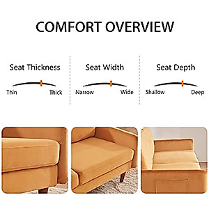 Dreamsir 58'' Mid Century Modern Sofa, Small Love Seats for Small Spaces, Velvet Couch with Two Storage Bags, Velvet Sofa for Living Room & Apartment (Loveseat, Ginger)