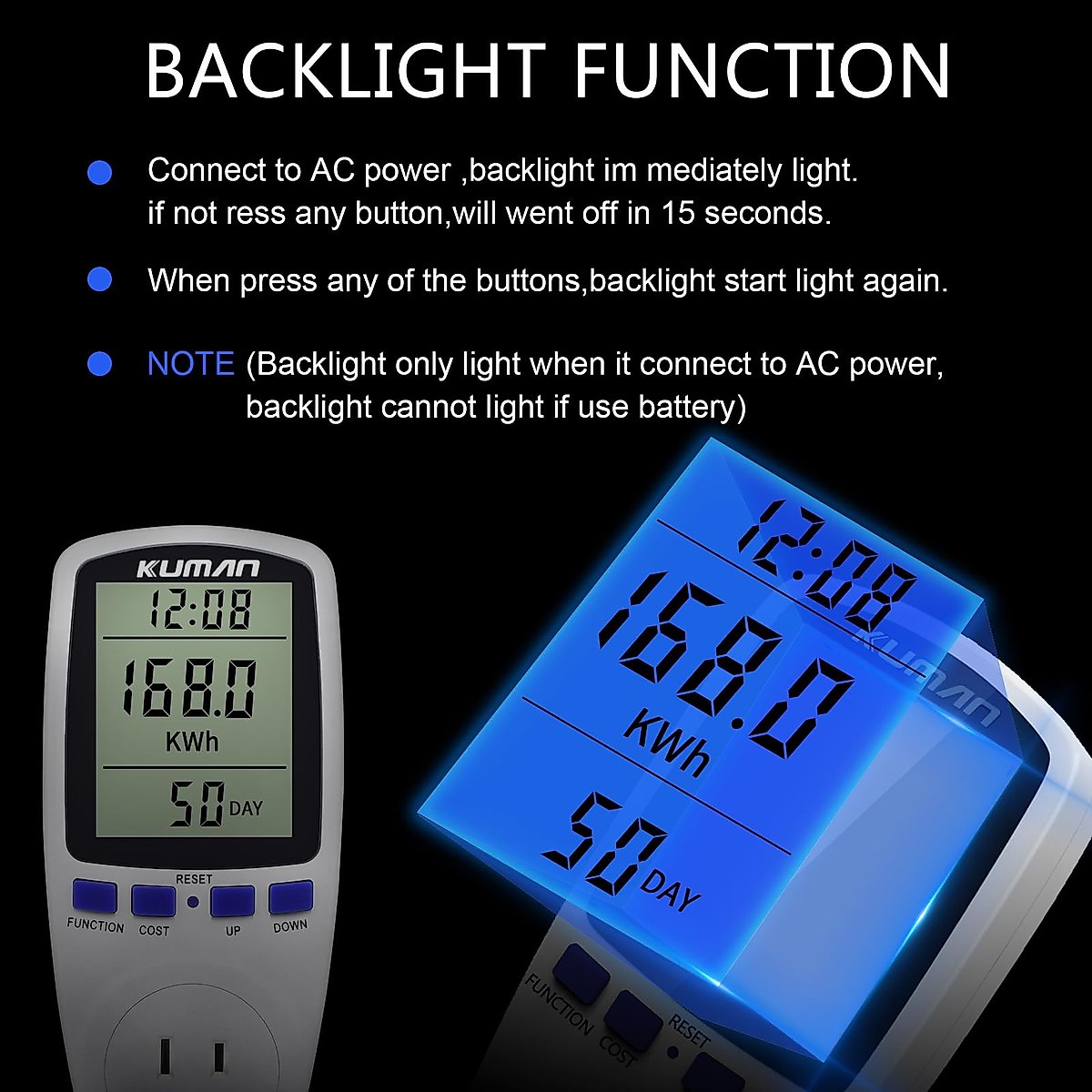 Upgraded Watt Meter, Home Electricity Usage Monitor, Plug-in Socket Power Meter, Power Watt Voltage Amps Meter Tester, Overload Protection