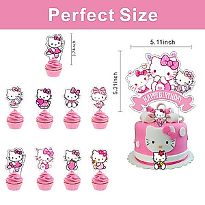 25pcs Kitty Cake Decorations with 1pcs Cake Topper, 24pcs Cupcake Toppers for Girls Birthday Party Decorations
