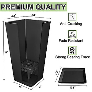 Elevens Set of 2 Tall Outdoor Planters 28 Inch, Large Planters for Indoor Outdoor Plants, Tapered Square Flower Pots with Tray for Patio,Black