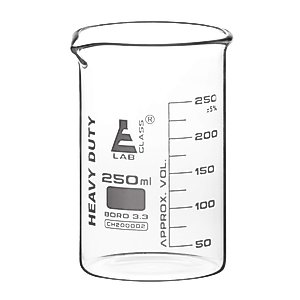 EISCO Heavy Duty Beaker, 250ml - 5mm Thick, Uniform Walls - Superior Durability & Chemical Resistance - White Graduations - Borosilicate 3.3 Glass