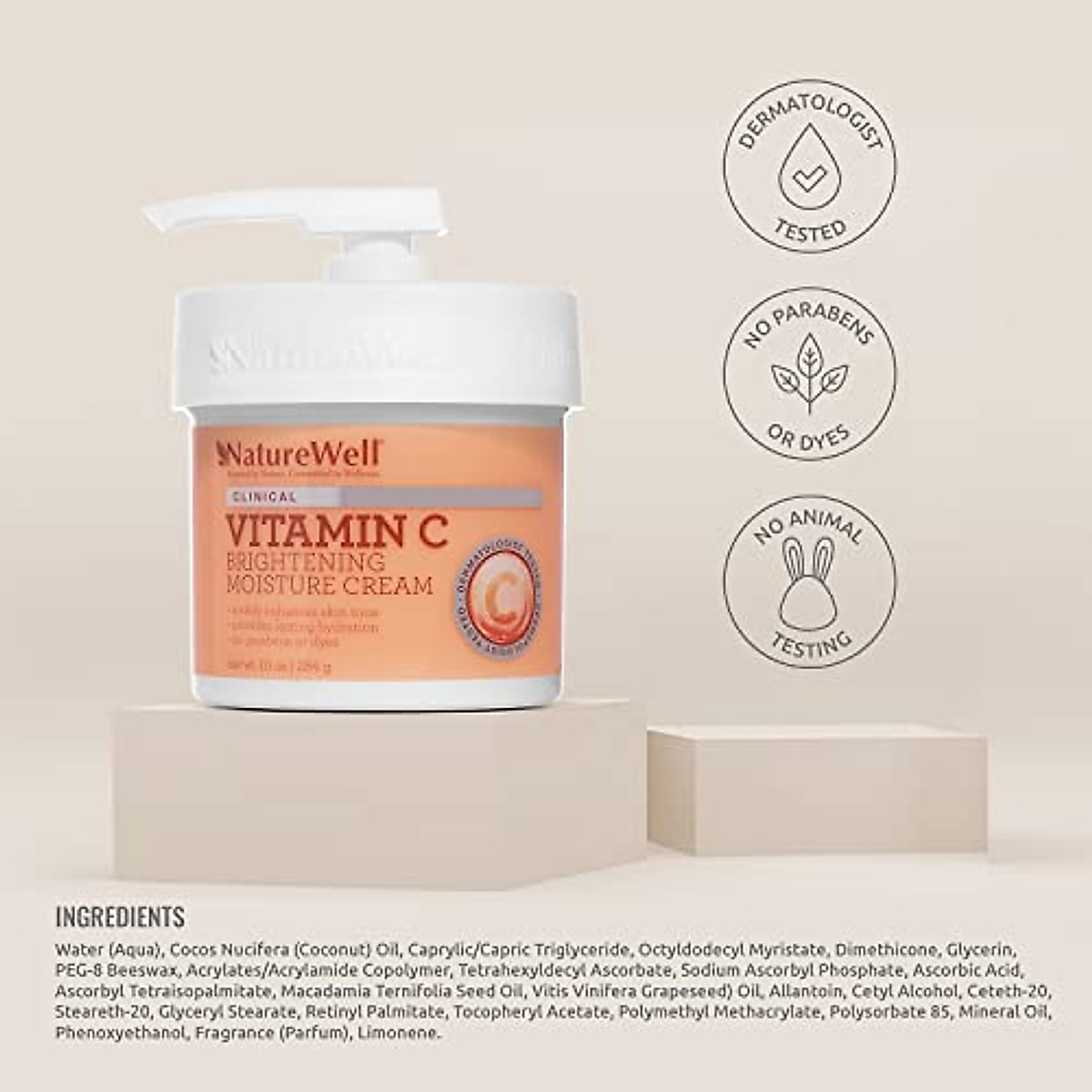 NATURE WELL Vitamin C Brightening Moisture Cream for Face, Body, & Hands, Visibly Enhances Skin Tone, Helps Improve Overall Texture & Provides Lasting Hydration (Vitamin C 1.0 2-Pack)