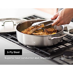 Misen 6 Quart Stainless Steel Rondeau Pot with Lid - 5-Ply Steel Braiser Pan with Handles