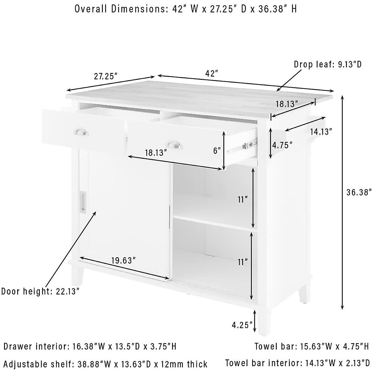 Crosley Furniture Cora Drop Leaf Kitchen Island Microwave Stand, Coffee Bar with Storage Drawers and Shelves, Navy