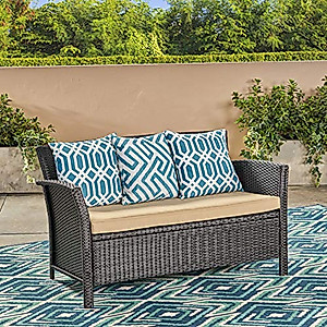 Christopher Knight Home Tori Outdoor Wicker Loveseat, Brown and Tan