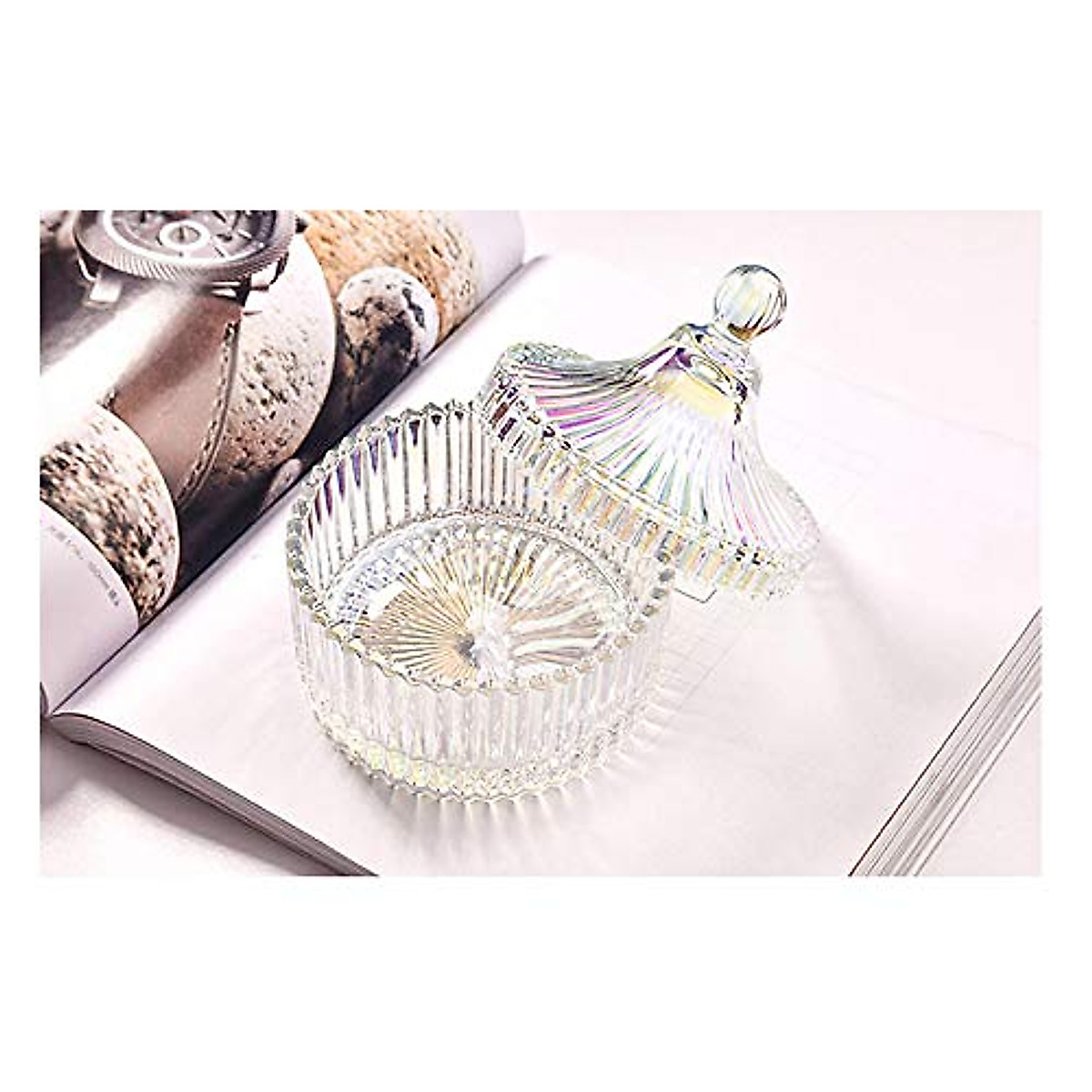 CHOOLD Luxury Colorful Tent Shaped Crystal Candy Jar with Lid,Clear Glass Apothecary Jar Wedding Candy Buffet Jar Food Jar. 24oz