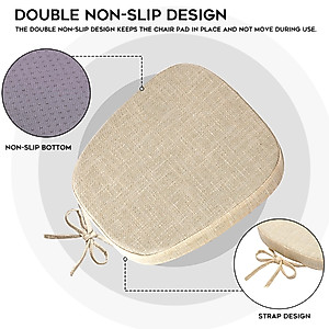 baibu 14x14 Inches Metal Chairs Cushions with Ties Set of 4, Non-Slip Metal Dining Chair Pads Kitchen Chair Cushions with Machine Washable Cover - 4 Cushions Only (Natural Linen, 14x14x1.5in)