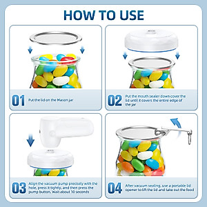 Mason Jar Vacuum Sealer Food Saver Jar Sealer 6 in 1 Electric Handheld Vacuum Sealer Air Pump for Wide and Regular Mouth Mason Jar Compatible with Food Saver Vacuum Sealer Machine (White)