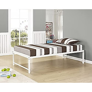 KB Designs - Twin Size Metal Platform Daybed Frame with Pop Up Trundle, White
