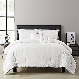 Lush Décor Farmhouse Seersucker 5-Piece Full/Queen Comforter Set (White)