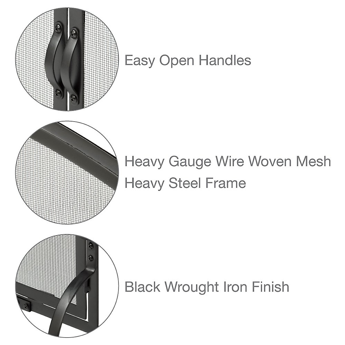 UniFlame, S-1064, Large Single Panel Black Wrought Iron Fireplace Screen with Doors