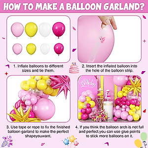 Hot Pink Yellow Balloon Arch Kit, Yellow Pink Clear Balloon Garland Kit with Large Pink Gold Star Foil Balloons, for Baby Shower Butterfly Fiesta Princess Birthday Wedding Bridal Party Decorations