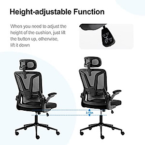 Height-Adjustable Ergonomic Desk Chair Office Chair with Lumbar Support Breathable Mesh Computer Chair Rolling Chair with Adjustable Headrest and Flip-up Armrests for Home and Office (Black)